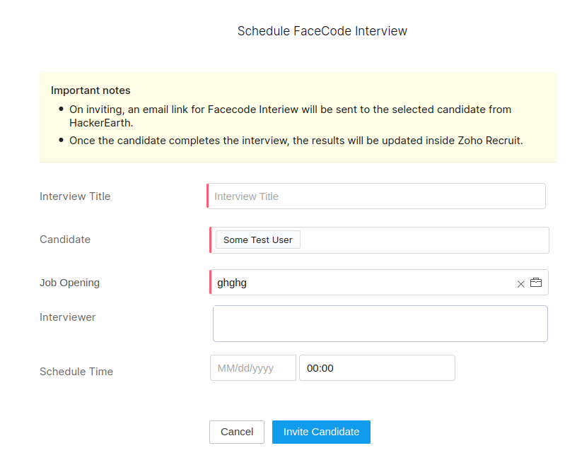 Zoho FaceCode integration